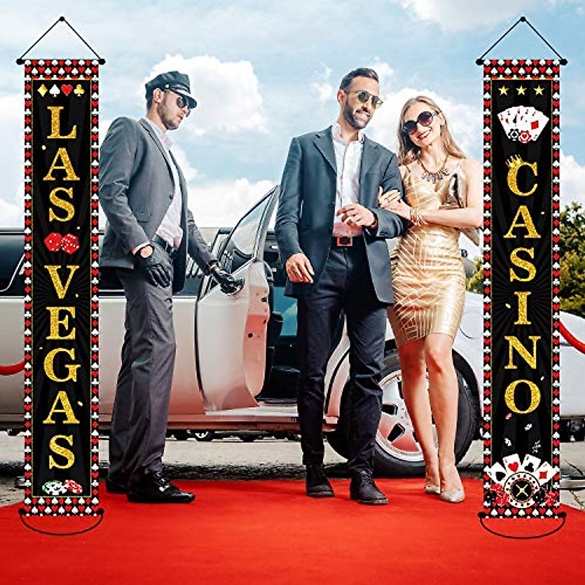 Las Vegas Party Banner Casino Night Party Decorations Welcome Porch Door Sign for Las Vegas Themed Birthday Baby Shower Decorations(Black)