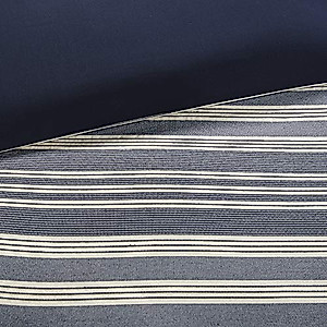 Madison Park Signature Cozy Comforter Set - All Season Bedding Combo Filled Insert and Removable Duvet Cover, Shams, Decorative Pillows, Stripe Blue King (110 in x 96 in) 10 Piece