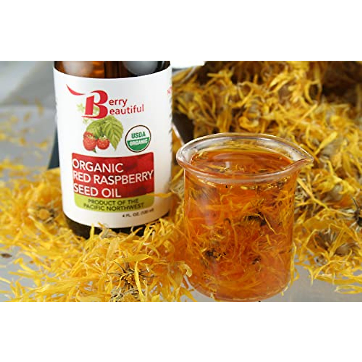 Berry Beautiful Certified Organic Red Raspberry Seed Oil - Cold-pressed from US grown raspberries (1 fl oz)