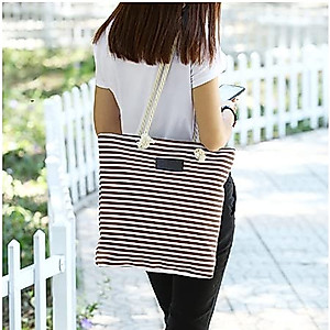 Canvas Tote Bag | Canvas Striped Hemp Rope Handle Shoulder Tote Bag | Black Stripe Tote Bag | Tote bag For Multipurpose Used., Large