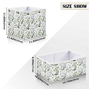 Kigai Green Leaves Cube Storage Bins - 11x11x11 In Large Foldable Storage Basket Fabric Storage Baskes Organizer for Toys, Books, Shelves, Closet, Home Decor