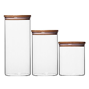 Newerlives Air Tight Storage Jar, Glass Storage Tank with a Natural Bamboo Lid, 450 ML, 650 ML, 950 ML (Bamboo, 450ML)