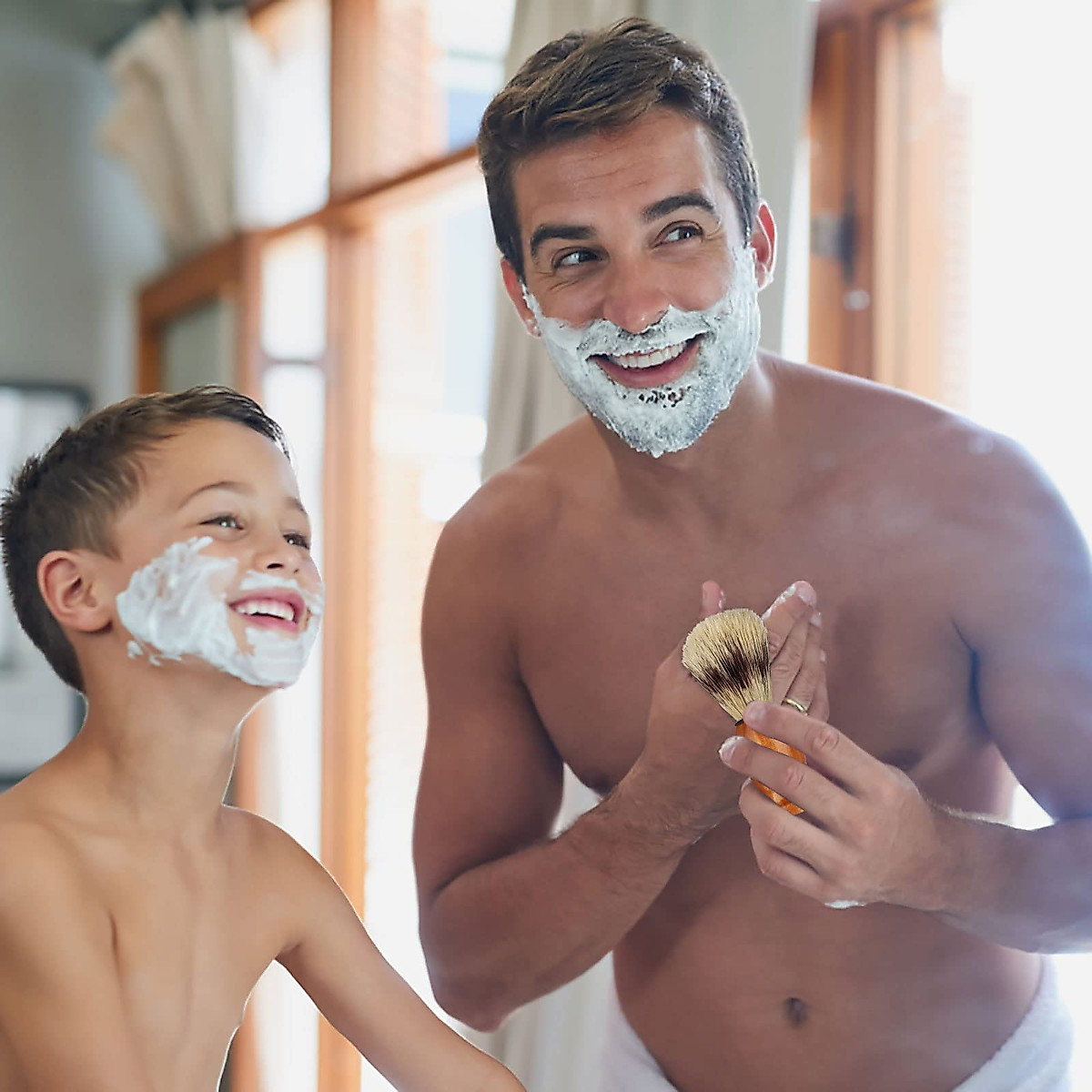 Lwestine 4Pcs Men Shaving Brush Wood Handle, Professional Salon Tools