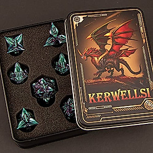 KERWELLSI Metal DND Dice Set, Dungeons and Dragons Dice Set D&D, Purple Role Playing Dice, 7 Piece D and D Dice with Box, Polyhedral RPG Dice D20 D12 D10 D8 D6 D4