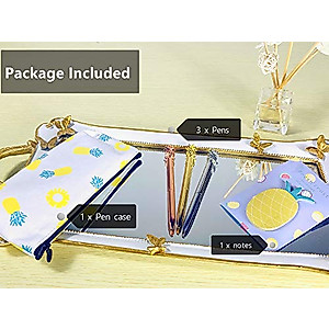JeVenis Set of 5 Pineapple Pens Ballpoint Pens with Pineapple Pencil Pouch Bags Ins Style Pineapple Notes Stickers for Office Gift
