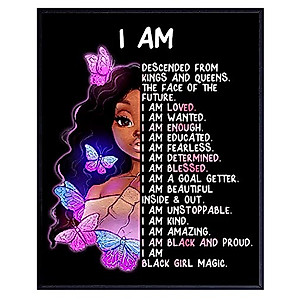 African American Girl Wall Art & Decor - I Am Black Girl Magic - Black Art - Inspirational Positive Affirmations - Inspiring Positive Quotes - Tween Teen Little Girls Bedroom Decor - Daughter Gifts