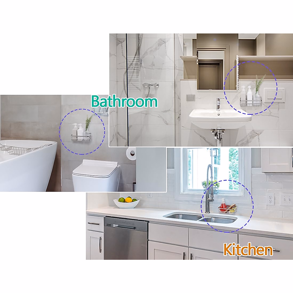 Adhesive Shower Caddy Compact Shelf Organizer Holder Bathroom Kitchen Self Adhesive Compact Storage for inside Shower Rack No Drilling Multipurpose Wall Mounted Stainless Steel Basket Rustproof