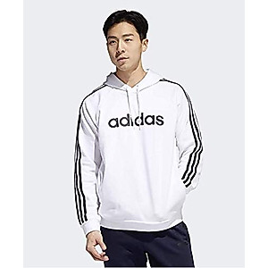 adidas mens Essentials 3-Stripes Pullover Hoodie White/Black