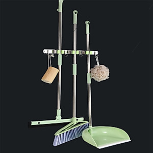 CTVR Wall Mounted Mop Stand, Self Adhesive Broom Holder, Stainless Steel Garden Tool Organizer, Mop Rack, for Bathroom Kitchen, Garage, Laundry
