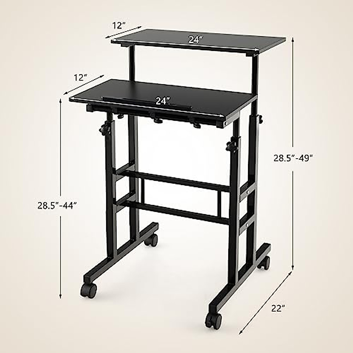 Tangkula Mobile Standing Desk Stand Up Desk, Height Adjustable Computer Desk with Standing & Seating 2 Modes, Tilting Tabletop & Flexible Wheels, Rolling Laptop Cart Sit Stand Desk