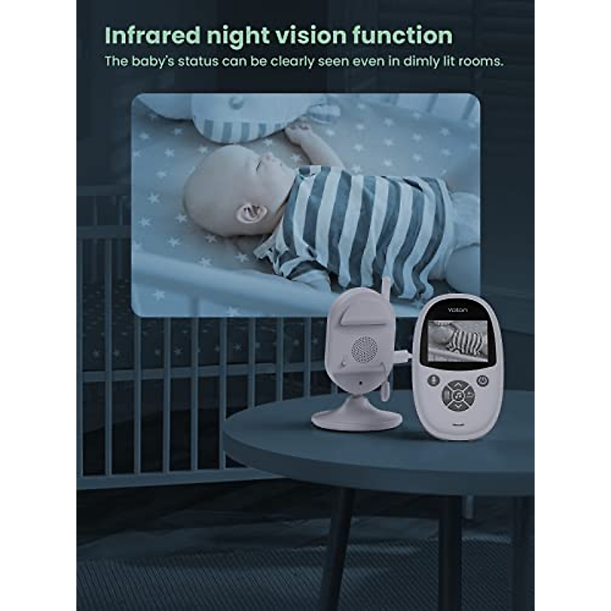 YOTON Portable 2.4" Baby Monitor YB01 with Camera and Audio, Auto Night Vision, 2-Way Talk,Temperature Monitor and 8 Lullabies VOX Mode,for Pet,Plug & Play