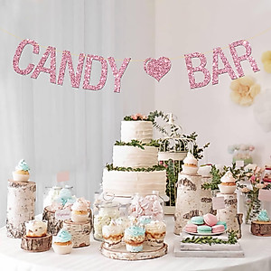 Candy Bar Banner, Engagement Wedding/Girls Birthday/Bride to Be/Bachelorette Party Bunting Hanging Bunting Decorations Supplies - Pink Glitter