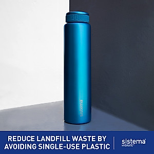 Sistema Hydrate Stainless Steel Water Bottle | 600 ml | BPA-Free | Double Wall Vacuum Insulated Metal Water Bottle | Keeps Liquid Hot & Cool | Assorted Colours