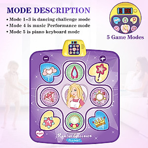 beefunni Dance Mat, Girls Toy Gift for Ages 3 4 5 6, LED Dance Pad with 5 Fun Game Modes, Adjustable Volume, 3 Challenge Levels, Built-in Music, Birthday Present for 3 4 5 6 Year Old Girls(Non-Slip)