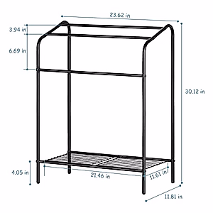 Freestanding Towel Rack Black Hand Towel Drying Rack for Bathroom 3 Tier Blanket Ladder for Living Room Drying and Display Storage Rack with Shelf, Black