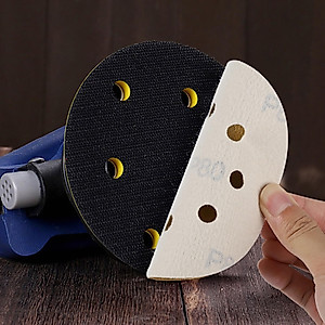 Mestool 5-Inch 8-Hole Hook and Loop Gold Sanding Discs, Box of 50 Sandpaper Include 60 80 120 150 and 220 Grits