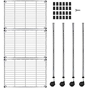Simple Deluxe Heavy Duty 3-Shelf Shelving with Wheels, Adjustable Storage Units, Steel Organizer Wire Rack, Plug Version, 24.02”L x 13.78“W x 31.89”H, Chrome