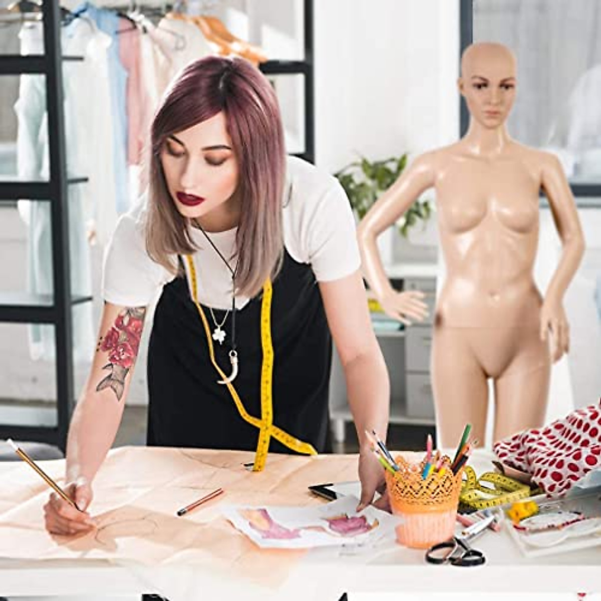 Mannequin Manikin Full Body Dress Form 69 Inches Female Mannequin Sewing Dress Model Mannequin Stand Adjustable Torso Dress Form Mannequin Realistic Display Mannequins Head Arm Rotation Metal Base