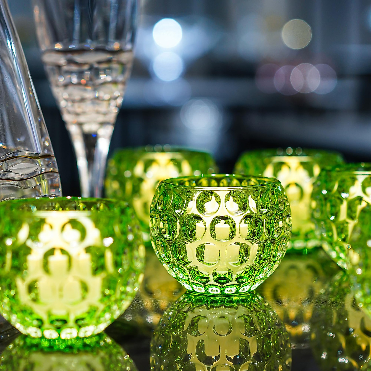 6pcs Green Votive Candle Holders Set of 6 Green Glass Tealight Candle Holders in Bulk Crystal Tea Light Candle Holders for Home Wedding St Patricks Day Decor