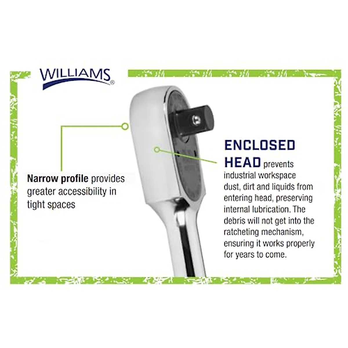 Williams JHWB-52EHA Williams 3/8-Inch Drive Enclosed Head Ratchet with Chrome Finish - 8 Inches