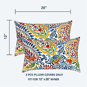 LVTXIII Outdoor Lumbar Pillow Covers, Patio Decorative Lumbar Pillow Cases ONLY, Fluffy Fade-Resistant Lumbar Cushion Cases for Home Balcony and Garden, 12x20 Inch, Pack of 2, Paisley Multi