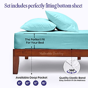 4 PCs RV Sheet Set, 30x80 Bunk, RV Bed Sheets for Campers, RV's & Travel Trailers/Cot Size/Guest Bed Fit Mattress up to 10" deep Motorhome RV Camping Sheet Aqua Blue, Cotton Cot Sheet