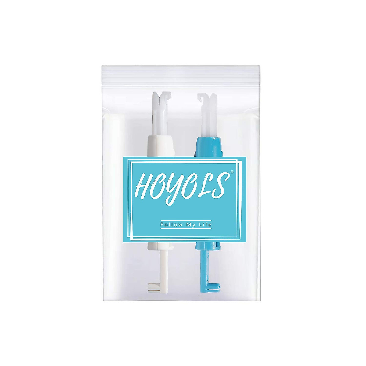 HOYOLS 2pcs Machine Needle Inserter & Threader, Sewing Machine Automatic Threader for Household Machine Threading Craft Tool (Blue & White)