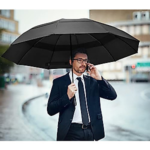 G4Free 62 Inch Large Golf Umbrella Compact Reverse Travel Umbrella 10 Ribs Windproof for Rain Double Canopy Automatic Open Close (Black)