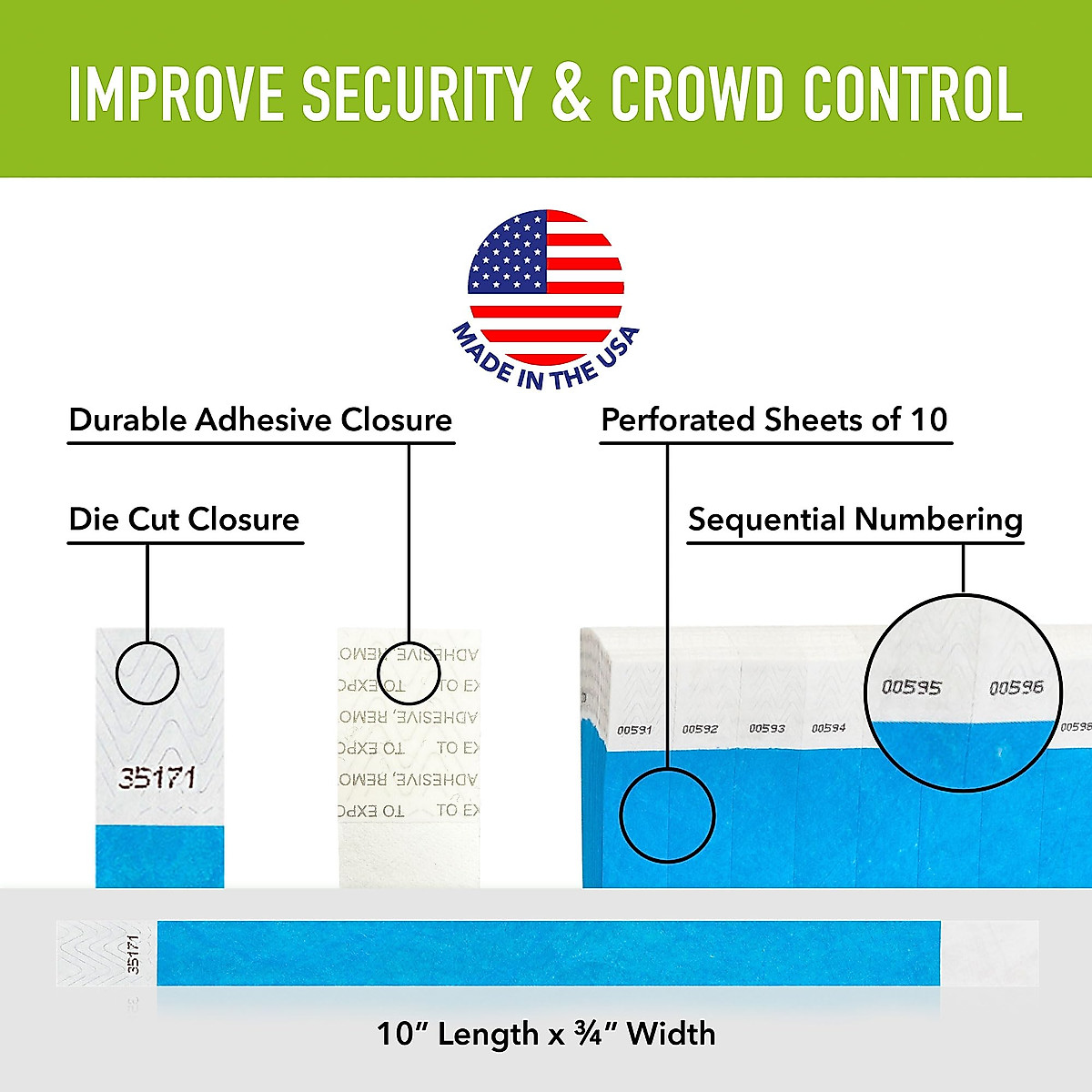 Wristco Neon Blue 3/4" Tyvek Wristbands - 500 Pack Paper Wristbands For Events