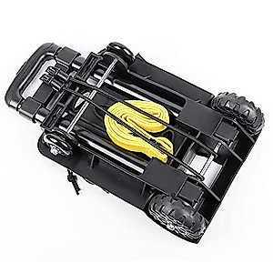 ZOENHOU 40KG 88Lbs Black Folding Hand Truck, Solid Construction Utility Cart, Heavy-Duty 4-Wheel Luggage Cart with 1 Roll Bungee Cord and 1 Pack Storage Pouch Compact, for Travel, Office