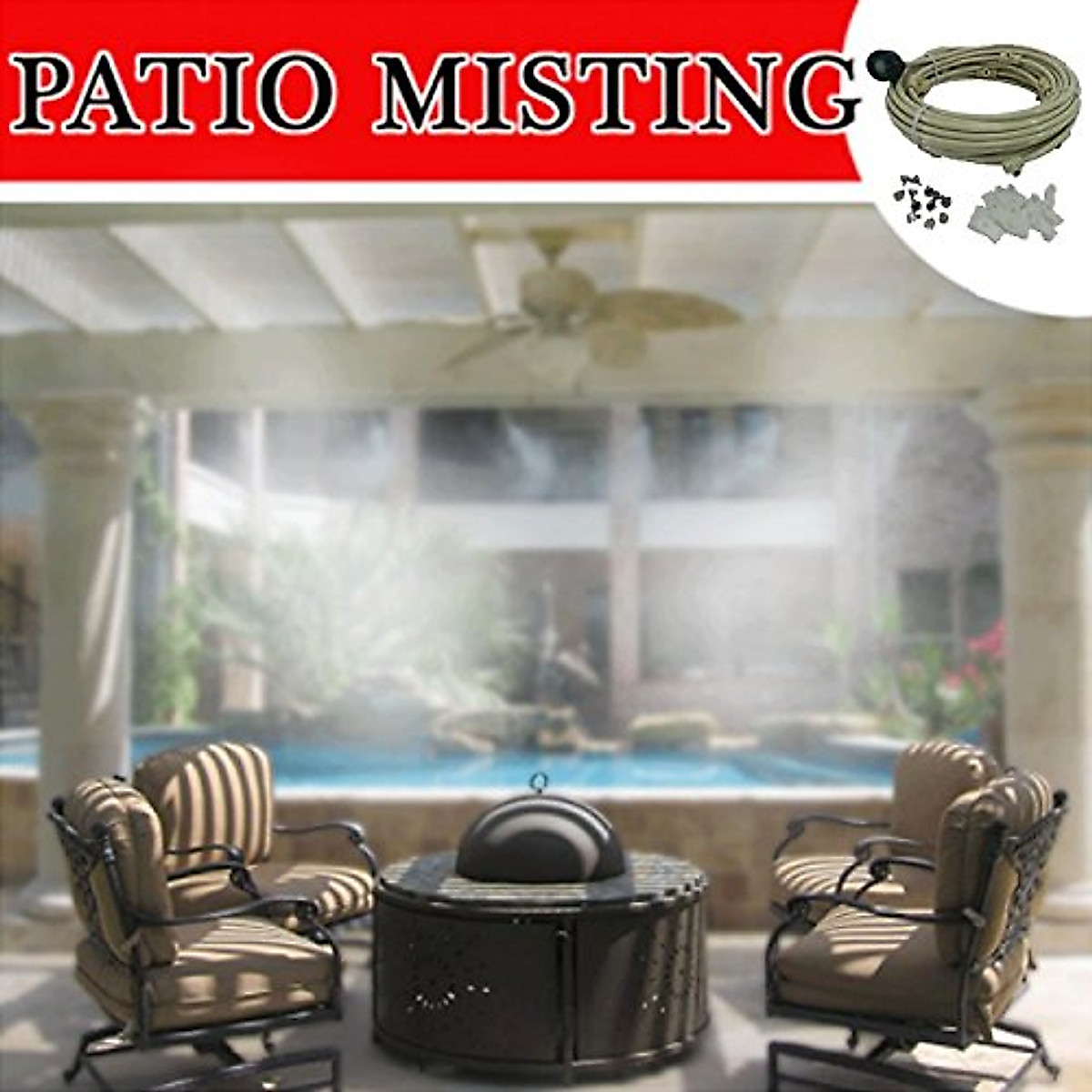 Patio Misting Kit - Pre- Assembled Misting System - Cools temperatures by up to 30 degrees - Brass/Stainless Steel Mist Nozzles - For Patio, Pool and Play areas (36 ft - 8 Nozzles)