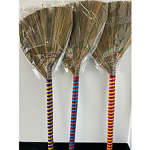 (6 Packs) Traditional Asian Broom Trio - 40" Vietnamese Straw Brooms for Gentle Cleaning