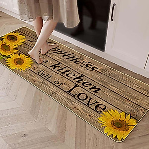 TOMWISH Sunflower Kitchen Rugs Sets 2 Piece Kitchen Mats for Floor Absorbent Doormat Non-Slip Rubber Backing Area Rugs Washable Carpet for Kitchen Floor Home,Office,Sink,Laundry 17"X47"+17"X27"