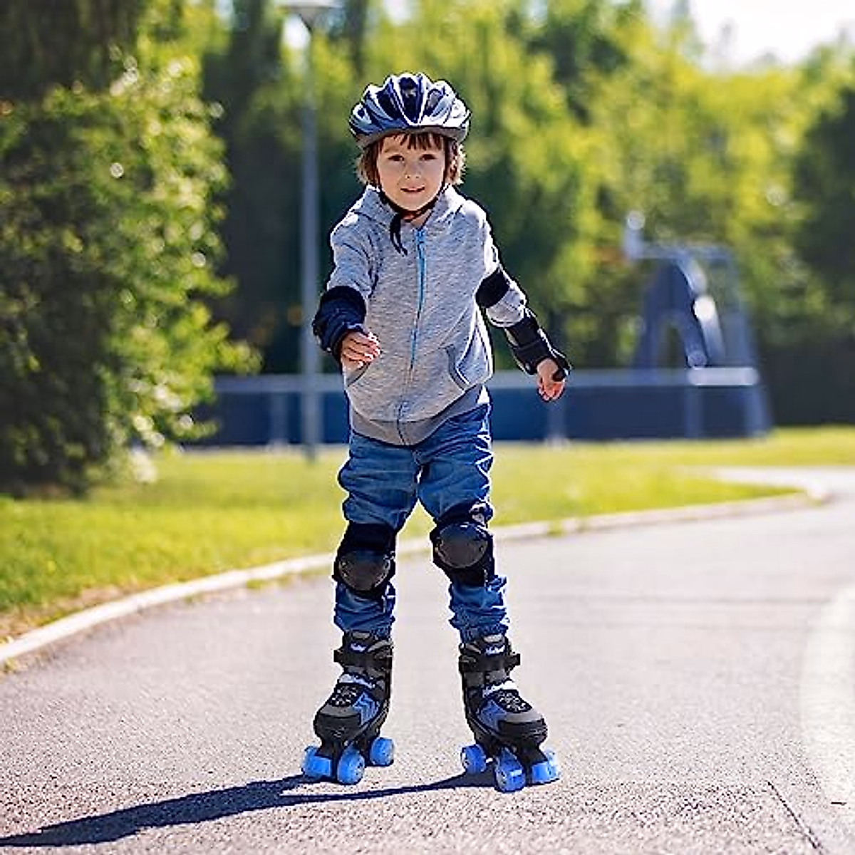 Roller Skates for Boys and Girls, 4 Sizes Adjustable Quad Skates for Kids with All Light up Wheels, Full Protection for Toddler's Indoor and Outdoor Sports Size 9 10 11 12