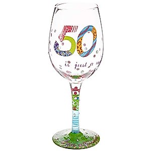 Designs by Lolita “50 is Just a Number” Hand-painted Artisan Wine Glass, 15 oz.