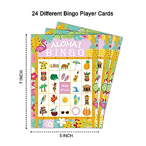 5"x7" Hawaiian Bingo Game Cards (24 Kinds), Luau Aloha Tropical Summer Party Game, Outdoor Indoor, Hiking, Trip Activities, Family Vacation Travel Bingo, Activity Games -010alohal