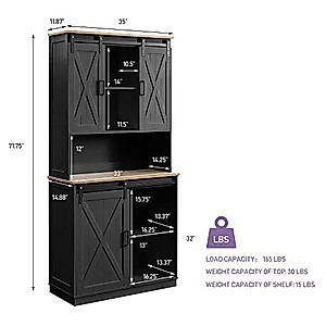 GOOD & GRACIOUS Kitchen Pantry Freestanding Hutch Storage Cabinet with Sliding Barn Door Black Paint Finish