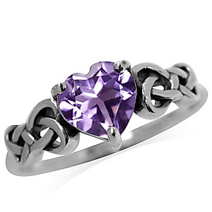Silvershake 1.04ct. Natural Heart Shape Amethyst 925 Sterling Silver Celtic Knot Ring Size 7.5