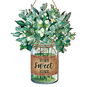 Karenhi Welcome Wooden Sign for Front Door Wooden Hanger Summer Door Sign Wood Spring Hanging Decorations Farmhouse Porch Decor for Outdoor Housewarming Gift(Sweet Home)