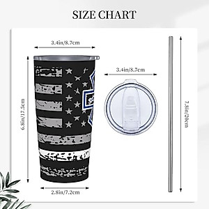 VKKOEWL Thin White Line EMS EMT Paramedic American Flag Stainless Steel Insulated Tumbler 20 Oz Travel Water Bottle Coffee Mug Drink Cup With Lid Straw