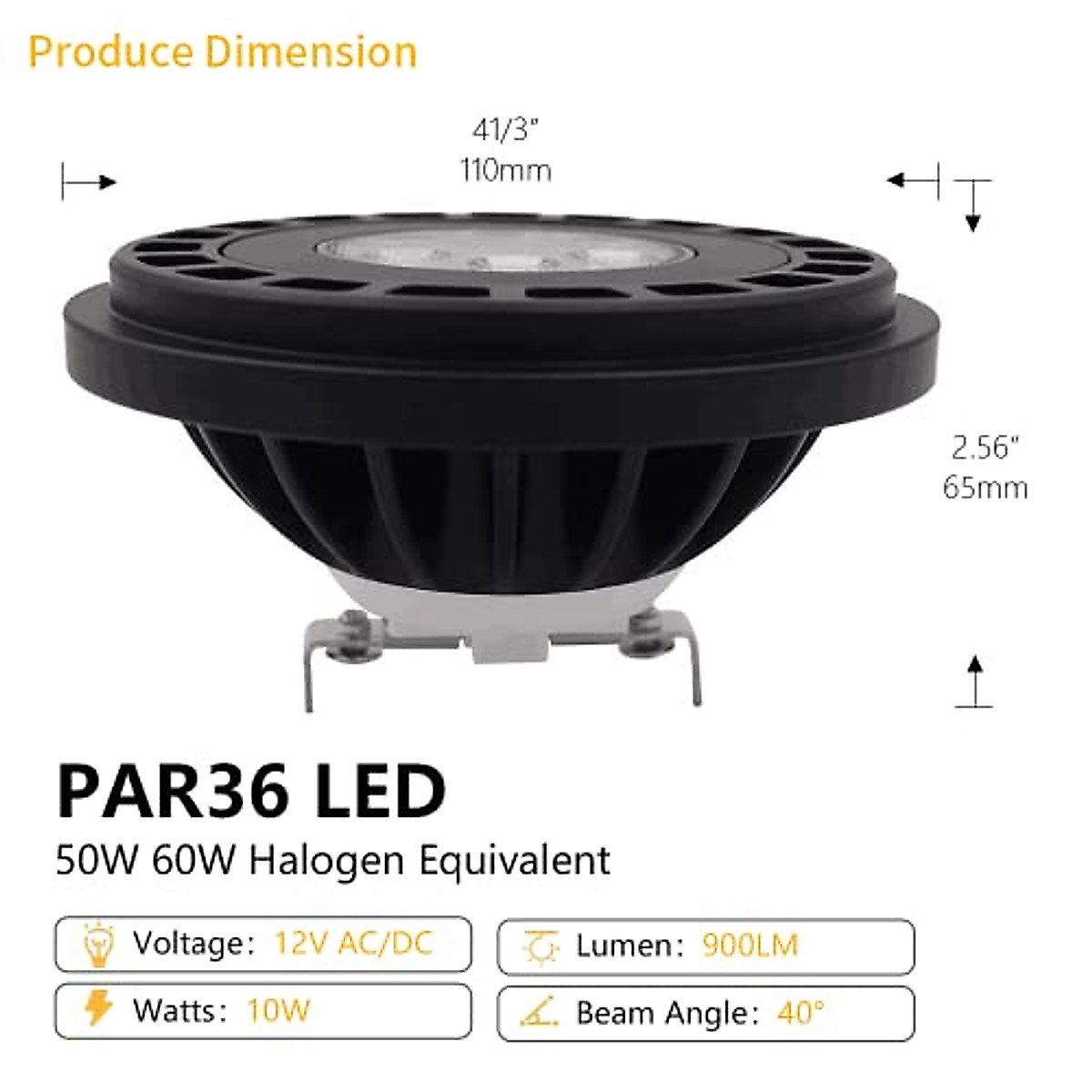 Cheopha PAR36 LED 10W Landscape Bulb Spotlight 2700K Warm White 50W 60W Halogen Equivalent IP67 Waterproof Low Voltage for Garden Outdoor Landscape Lighting RV Off-Road Vehicles Tractors 12V AC/DC