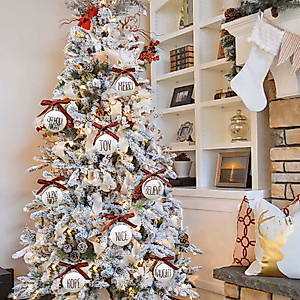 Christmas Ornaments - Xmas Tree Decorations - Set of 12 Shatterproof Bulbs with Buffalo Plaid Bows - White Holiday Balls Rustic Farmhouse Decor