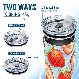 QWEUIOP 20oz Insulated Travel Coffee Mug Fruits Strawberry Stainless Steel Tumbler with Lid Double Wall Vacuum Coffee Cup For Hot and Cold Drinks14577