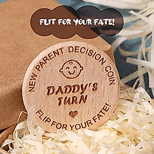 New Parent Gift Funny Decision Coin Double-Sided Decision Flip Coin Wooden Decision Making Coin with Gift Box Mom Dad Baby Shower Gifts Christmas Birthday Present