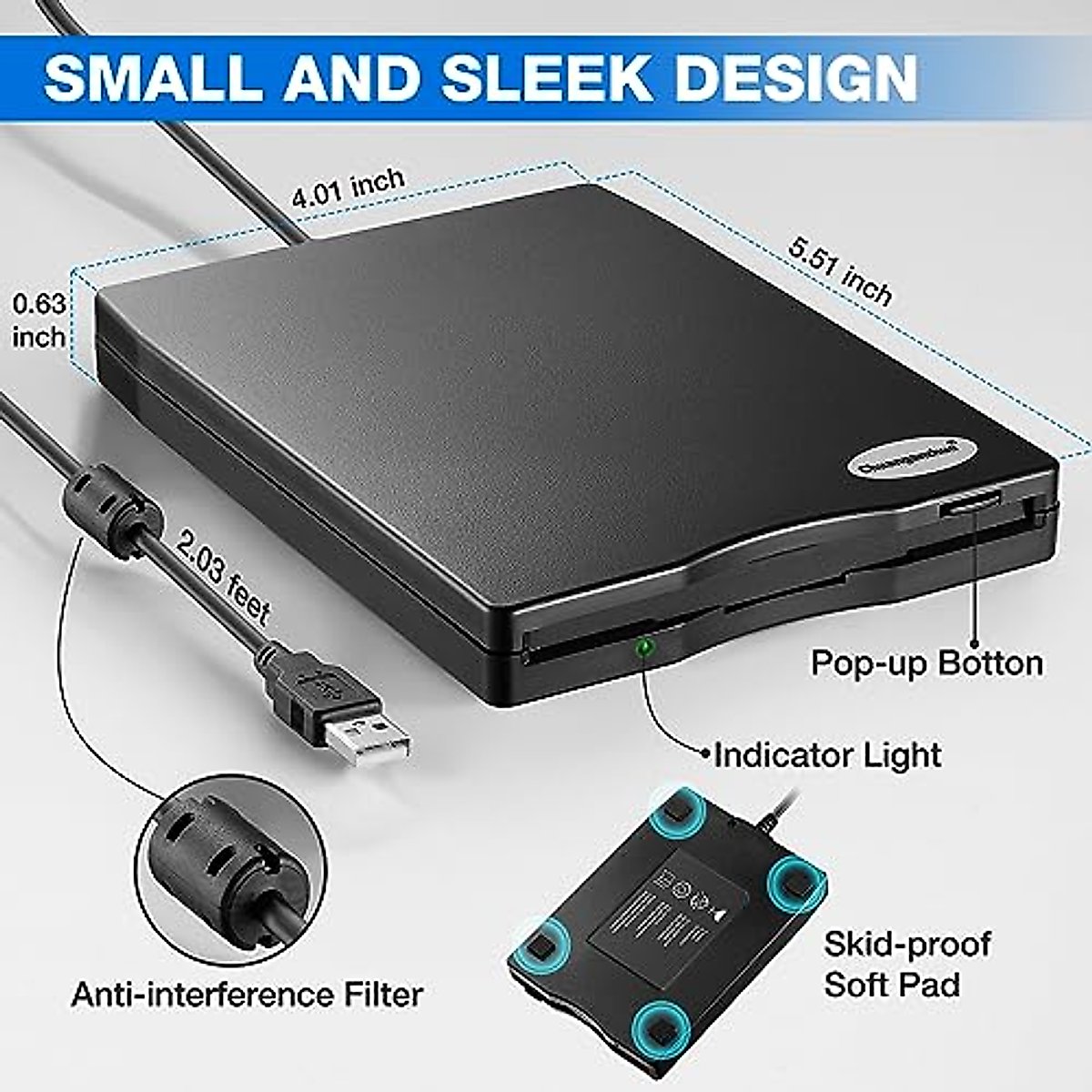 Chuanganzhuo Floppy Disk Reader,3.5 inch External USB Floppy Disk Drive for PC,Laptop and Desktop Computer,Floppy disc Reader for Windows 11/10,Black