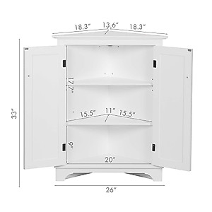 Spirich Floor Corner Cabinet with Doors and Shelves, Freestanding Bathroom Corner Storage Cabinet for Bathroom, Living Room, White