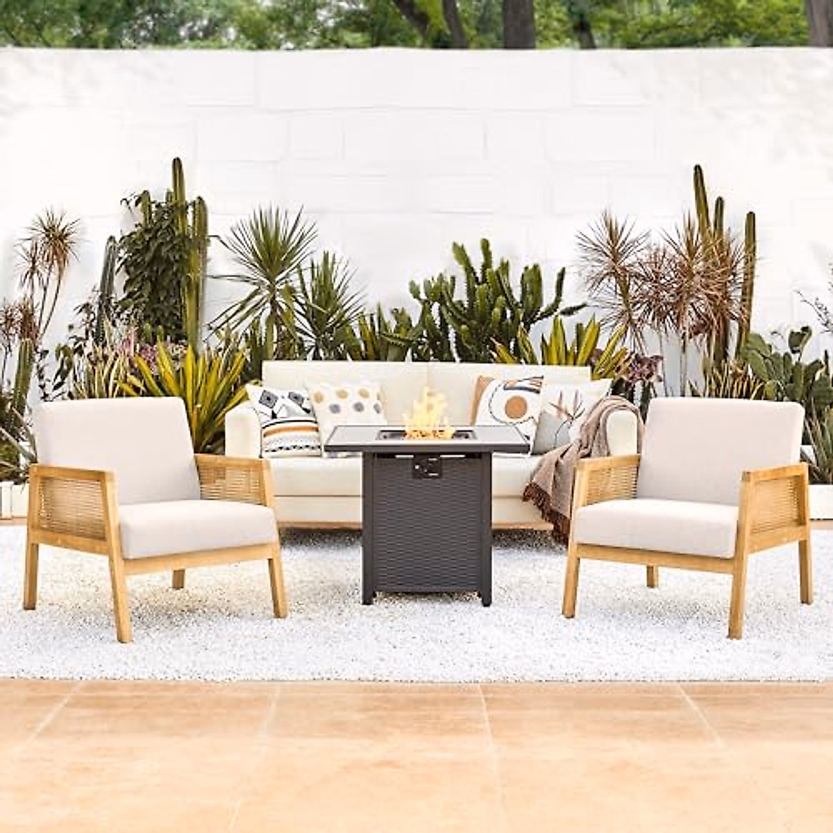 Yaheetech Accent Chair, Modern Armchair with Wood Legs, Mid Century Living Room Chair Linen Comfy Lounge Chair for Bedroom Reading Room, Set of 2, Beige