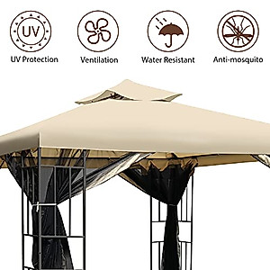 REDCAMP 10' x 10' Patio Gazebo with Netting, Double Roof Outdoor Gazebo Canopy Shelter for Backyard, Garden, Lawn (Khaki)