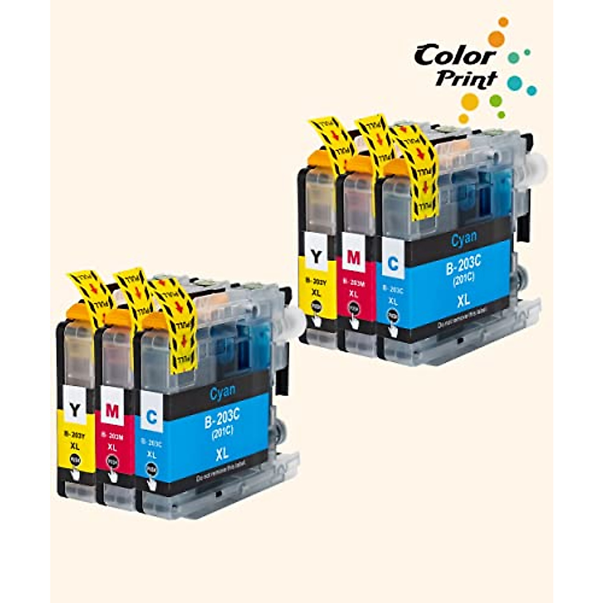 (6-Pack, 2Cyan,2Magenta,2Yellow) ColorPrint Compatible LC203XL Ink Cartridge MFC J480dw Replacement for Brother LC203 XL LC-203XL LC201 Work with MFC-J680DW MFC-J880DW MFC-J885DW MFC-J4420DW Printer