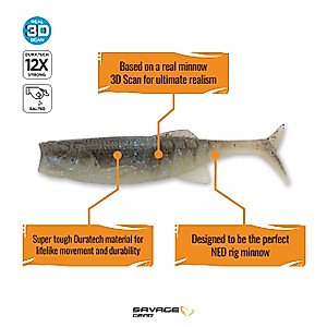 Savage Gear NED Minnow Fishing Bait, Electric Shad, Realistic Contours, Colors & Movement, 12X Tough Duratech Construction, Salt & Scent Infused